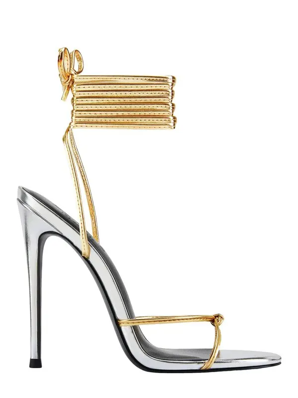 Femme La Athens Lace Up Stiletto Sandals - Silver