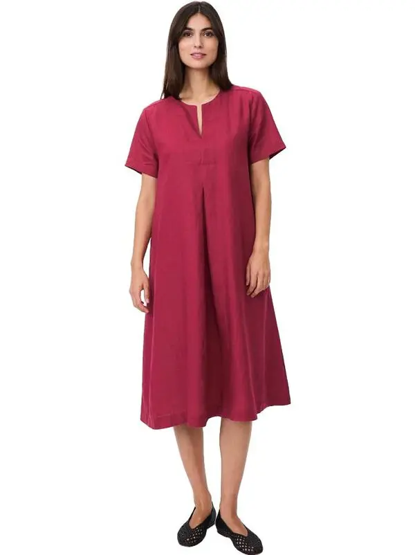 MASAI COPENHAGEN Linen Tunic Dress With Slash Neckline - Beet Red