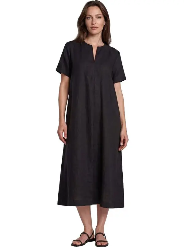 MASAI COPENHAGEN Linen Tunic Dress With Slash Neckline - Black