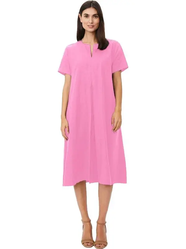 MASAI COPENHAGEN Linen Tunic Dress With Slash Neckline - Fuchsia Pink