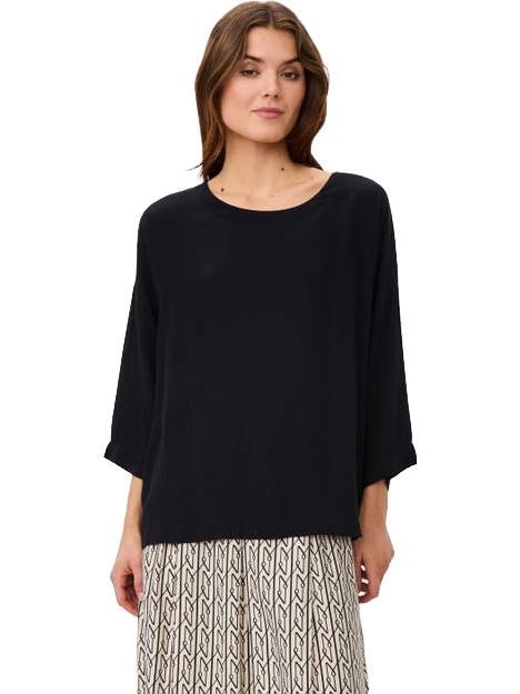 MASAI COPENHAGEN Round Neck Draped Blouse - Black