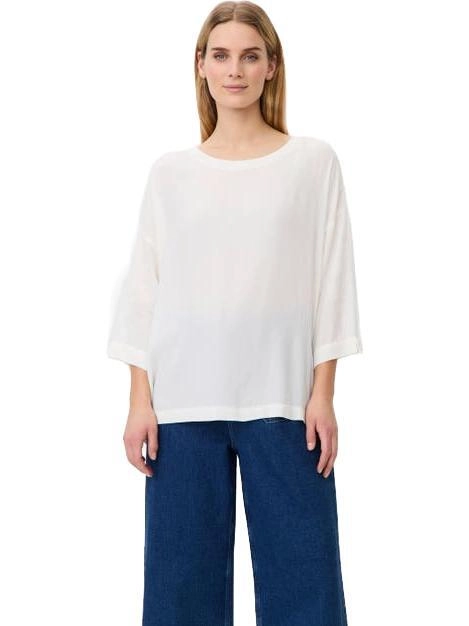 MASAI COPENHAGEN Round Neck Draped Blouse - Cream