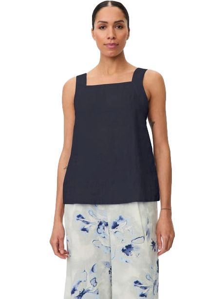 MASAI COPENHAGEN Linen Square Neck Top With Back Tie Detail - Navy