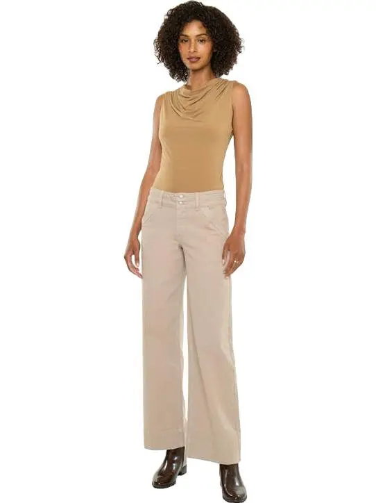 KANCAN Tamryn Essentials Mid Rise Wide Flare Jeans - Tan