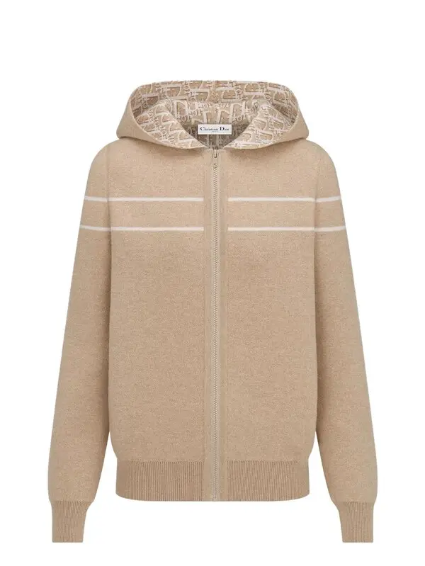 Dior Reversible Zipped Cardigan With Hood - Beige