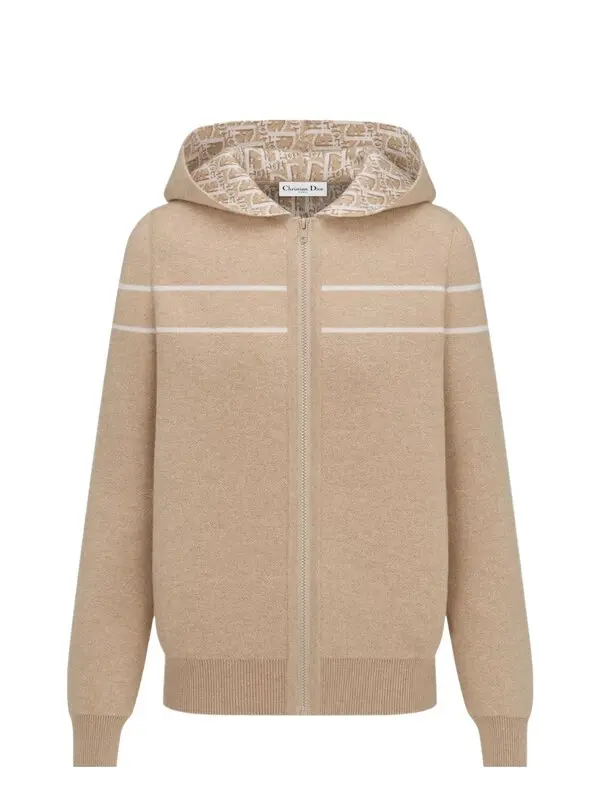Dior Reversible Zipped Cardigan With Hood - Beige