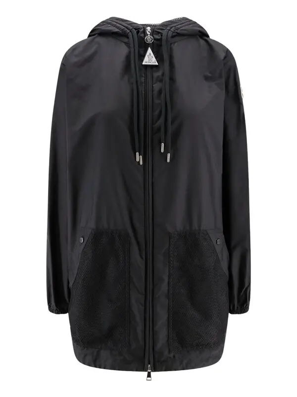 Moncler Zip-up Hooded Jacket With Mesh Paneling - Black