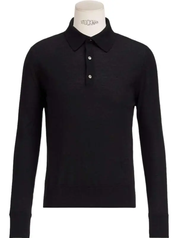 Dior Long Sleeve Knit Polo Shirt - Black