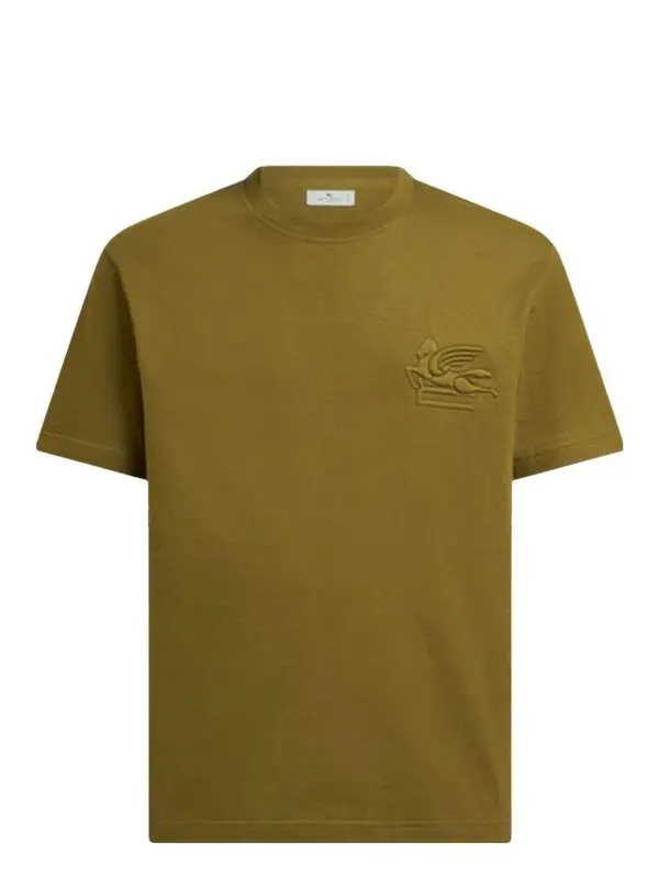 Etro Cotton Jersey T-shirt With Raised Pegaso Logo - Green