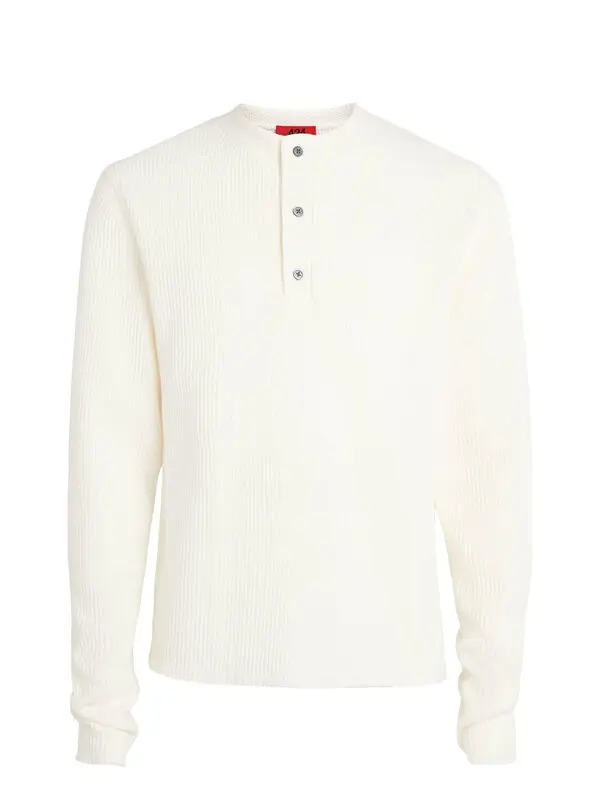 424 Waffle-knit Long-sleeve Henley Top - White