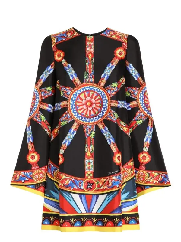 Dolce & Gabbana Carretto Print Long Sleeve Dress - Black