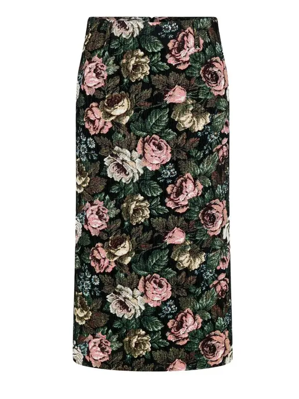 Dries Van Noten Floral Jacquard Midi Skirt - Black