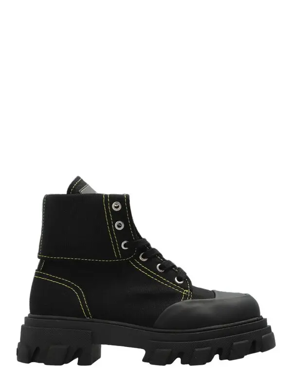 GANNI Canvas Trail Boots With Contrast Stitching - Black