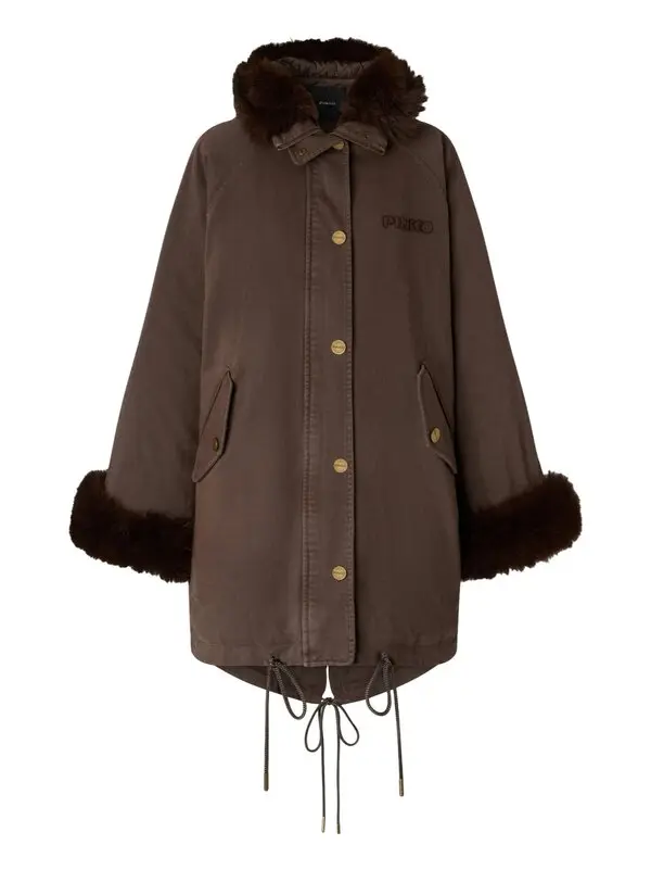 Pinko Hooded Padded Jacket With Faux Fur Trim - Brown