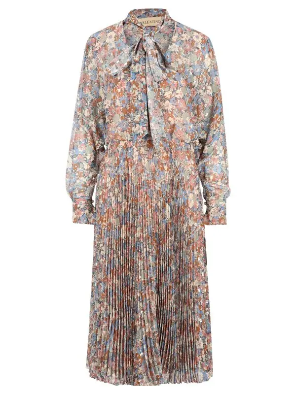 Valentino Garavani Floral Pleated Midi Dress - Nude