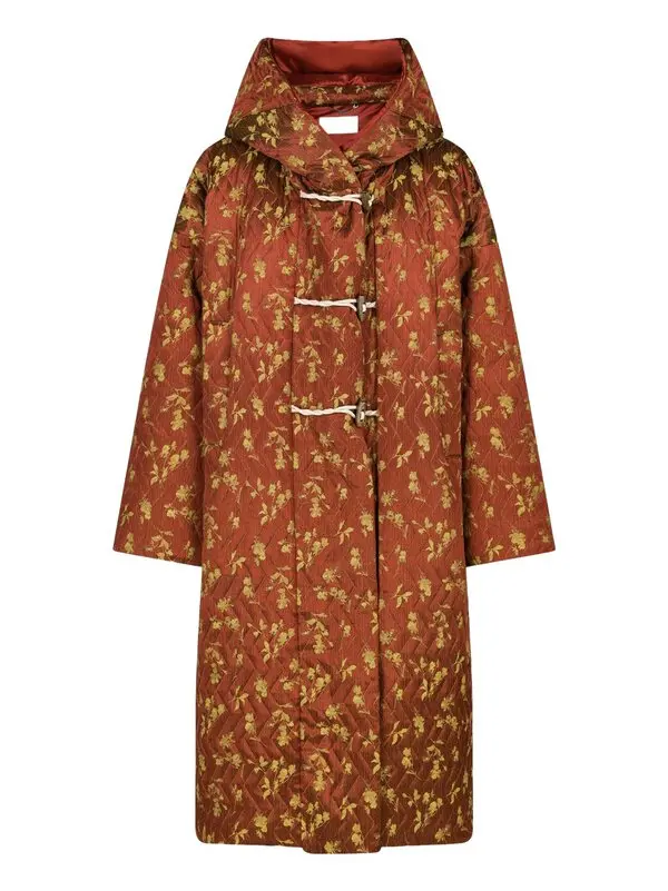 Dries Van Noten Long-sleeved Hooded Coat With Floral Print - Brown