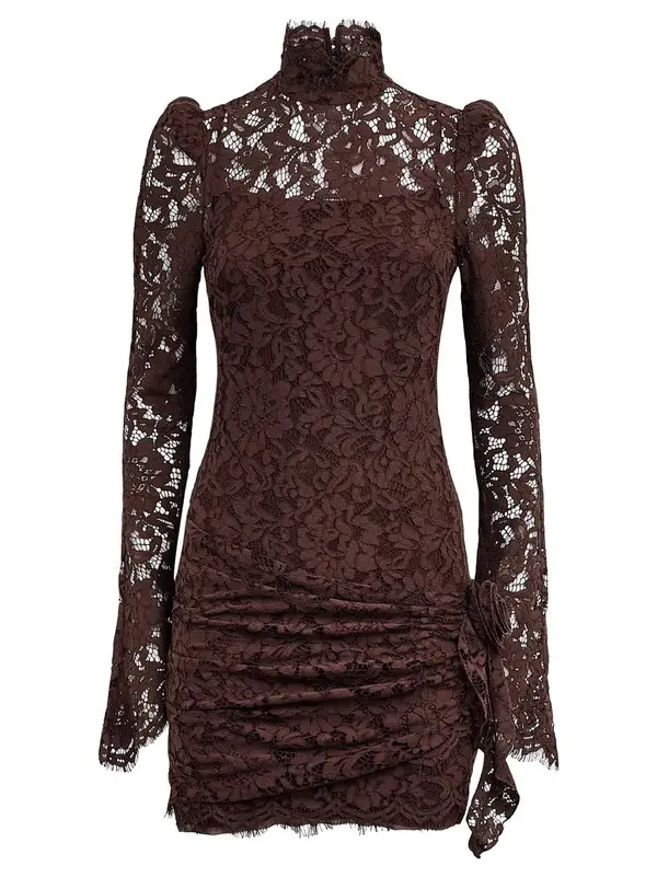 DE LA VALI Lace Bodita Mini Dress - Brown