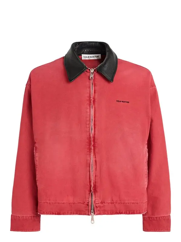 COLE BUXTON Cotton Leather-collar Trucker Jacket - Beige