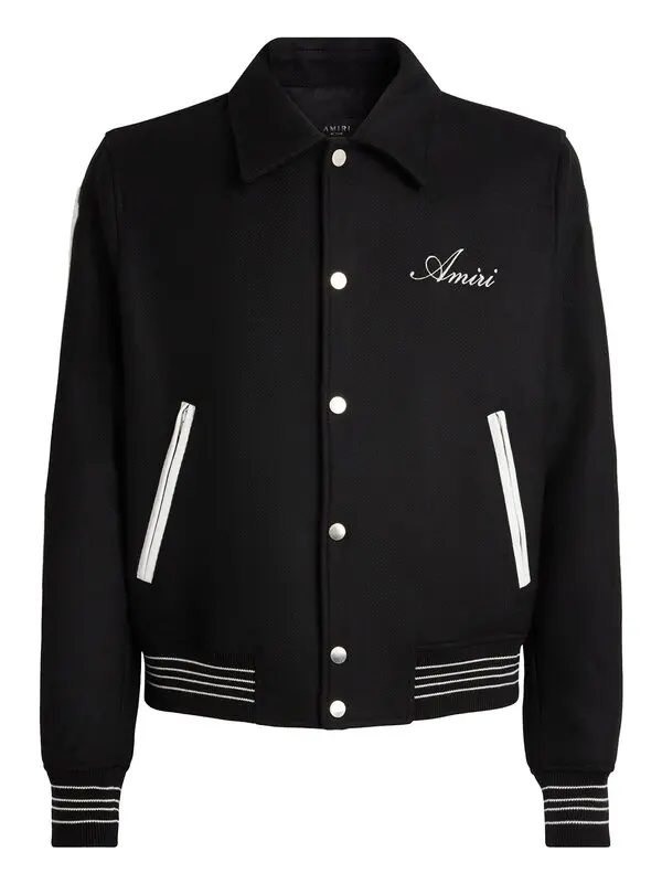 Amiri Wool Bones Varsity Jacket - Black
