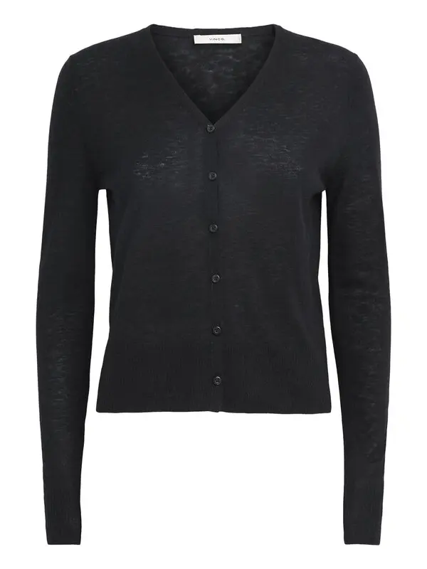 Vince Cashmere-silk Cardigan With V-neck And Button Detail - Black