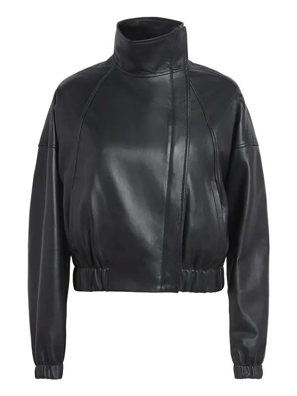 Vince Asymmetrical Lambskin Leather Jacket - Black