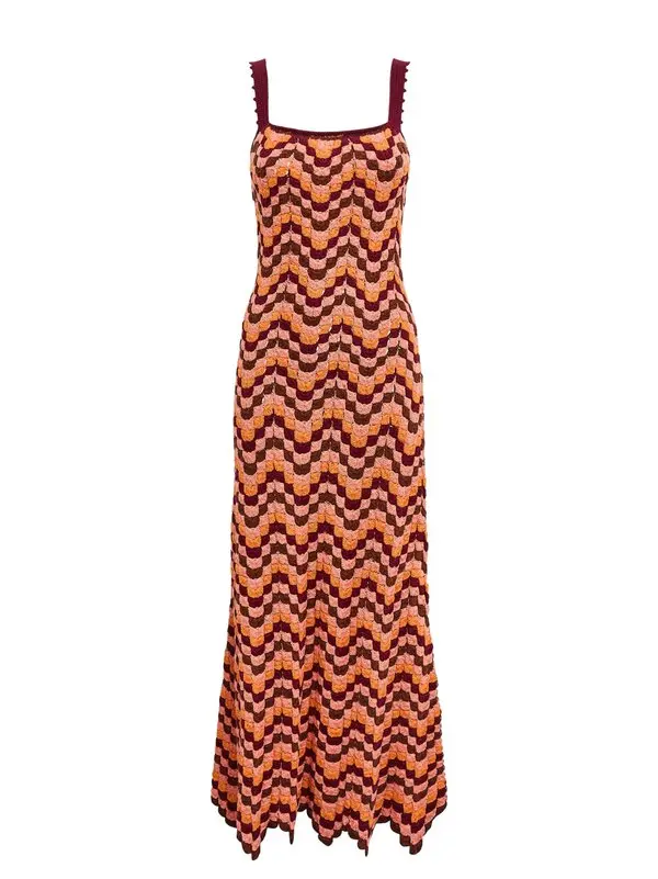 Escvdo Crochet Abanico Stitch Maxi Dress - Orange
