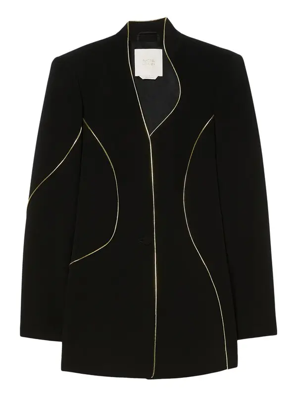 Marina Rinaldi Asymmetrical Blazer With Gold Piping - Black