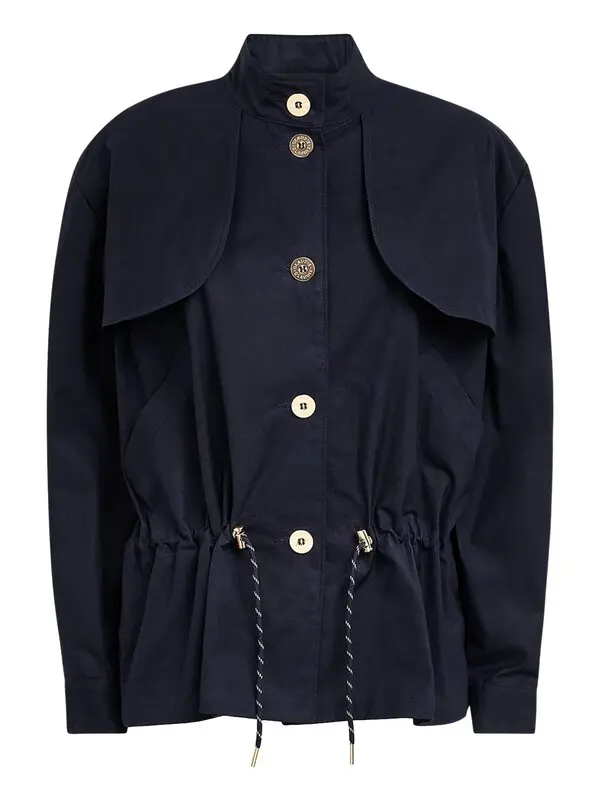 Claudie Pierlot Waxed Cotton Gabardine Jacket With Drawstring Waist - Blue