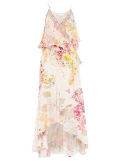 Camilla Floral Slip Dress With Ruffles And Crystal Embellishments - Nude