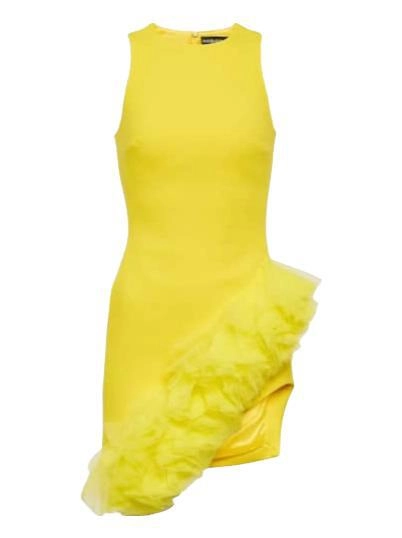 David Koma Ruffled Virgin Wool Crepe Mini Dress - Yellow