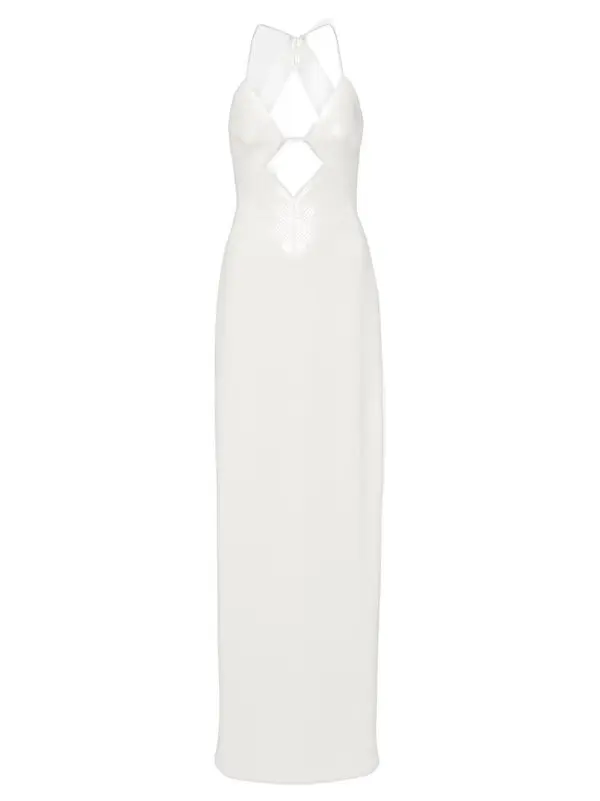 Galvan Sequined Halterneck Gown - White