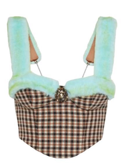 AREA Embellished Faux-fur Trimmed Bustier - Blue
