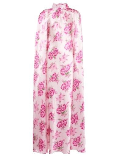 RODARTE Caped Floral Silk Satin Gown - Pink
