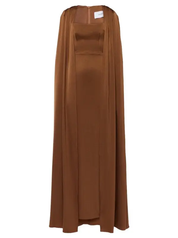 Alex Perry Caped Satin Gown - Brown