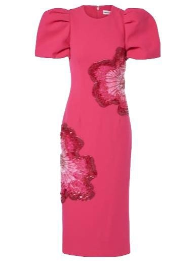 Rebecca Vallance Layana Puff Sleeve Embellished Midi Dress - Pink