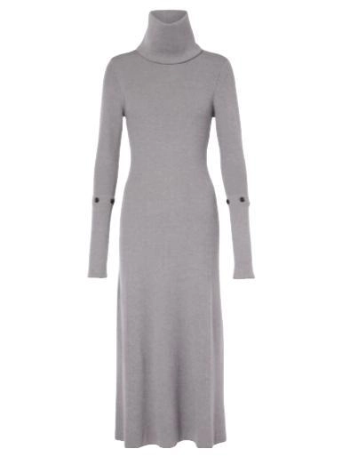 Proenza Schouler Ribbed Knit High Neck Midi Dress - Gray
