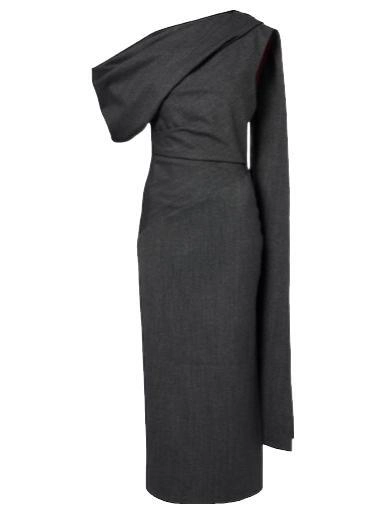 ROKSANDA Maite Herringbone Draped Midi Dress - Black