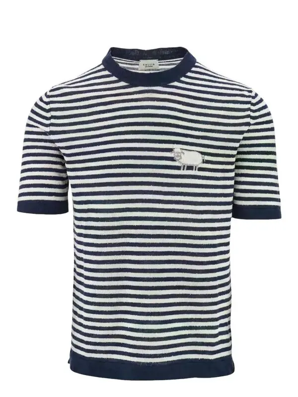 GALLIA Striped Sheep-motif T-shirt - Blue