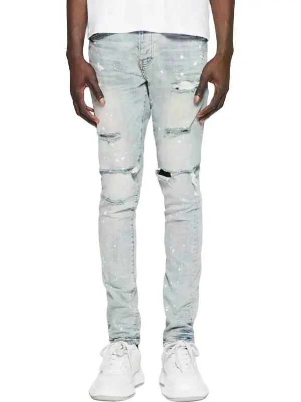 PURPLE BRAND Distressed Paint-splatter Slim Fit Jeans - Blue