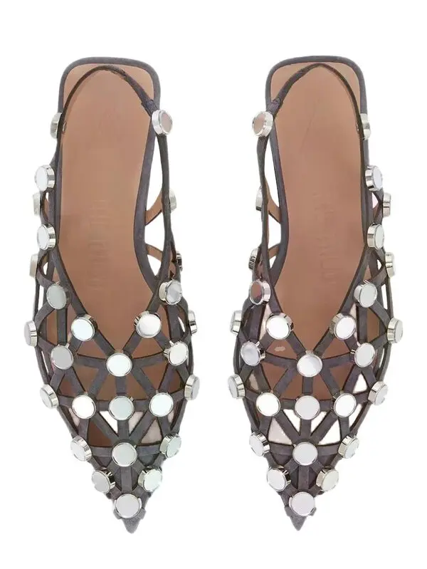 Attico Grid Mirror-embellished Suede Pumps - Grey