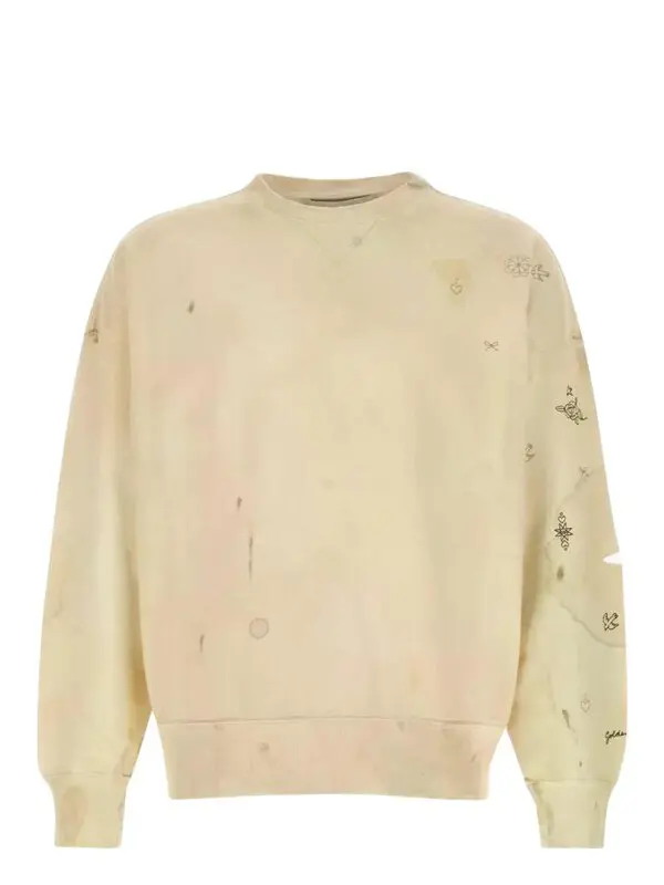 GOLDEN GOOSE Distressed Graphic-print Crew Neck Sweater - Neutrals