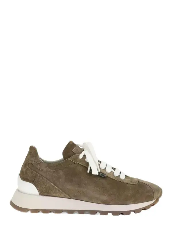 Brunello Cucinelli Suede Sneakers With Bead Embellishment - Brown