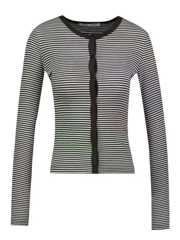 SAMSOE SAMSOE Striped Cotton Cardigan - Brown
