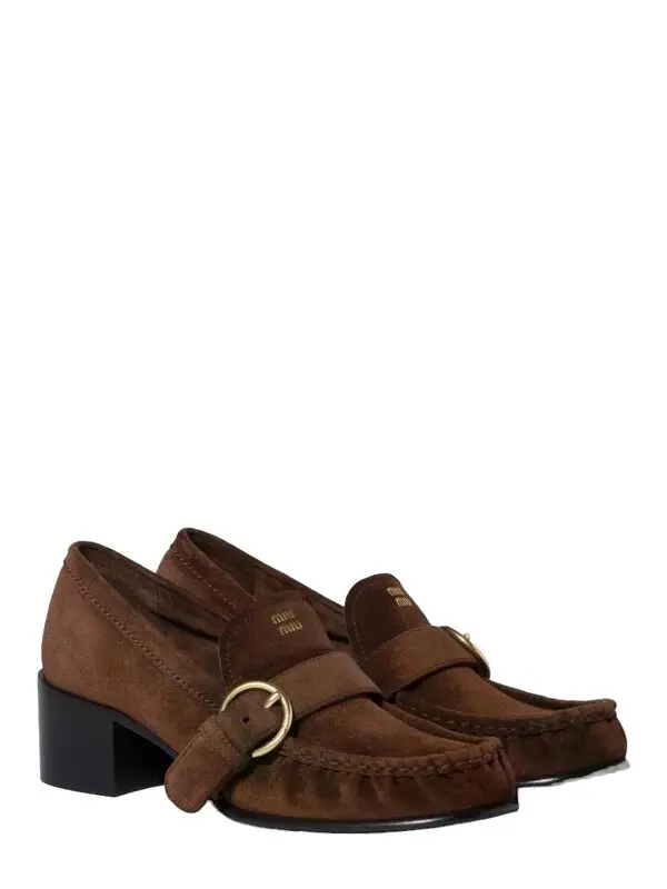 Miu Miu Suede Loafers With Buckle Detail - Brown