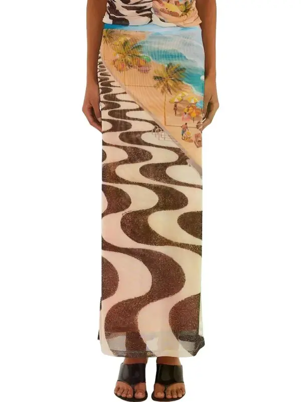 Farm Rio Copacabana Graphic-print Mesh Maxi Skirt - Neutrals
