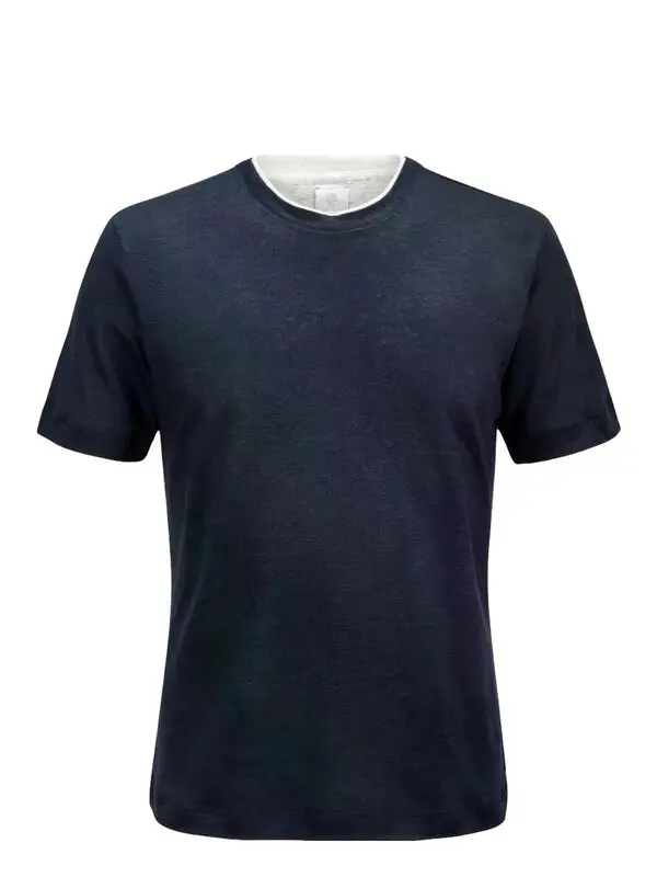 Eleventy Layered-neck Linen T-shirt - Blue