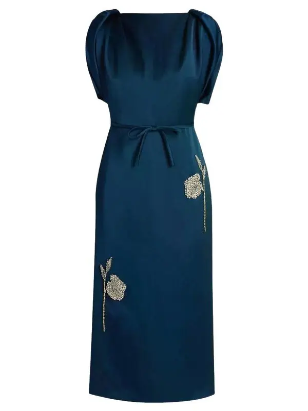 Erdem Embroidered Satin Midi Dress - Blue