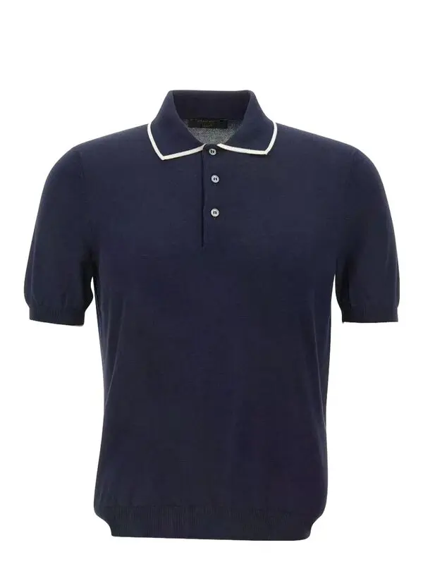 GRAN SASSO Contrasting-trim Cotton Polo Shirt - Blue