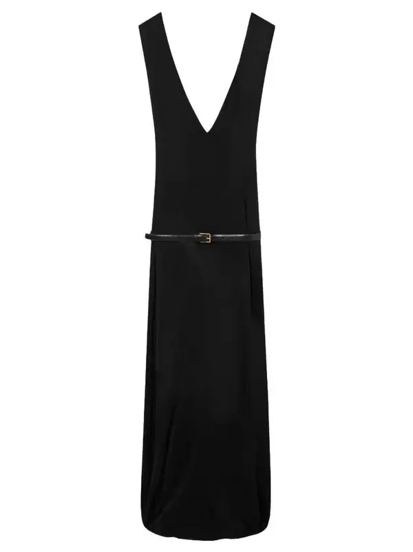 Loewe V-neck Midi Dress With Belt - Black