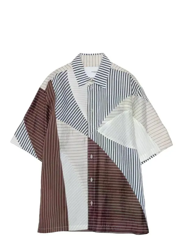 YOSHIOKUBO Patchwork Striped Shirt - Brown